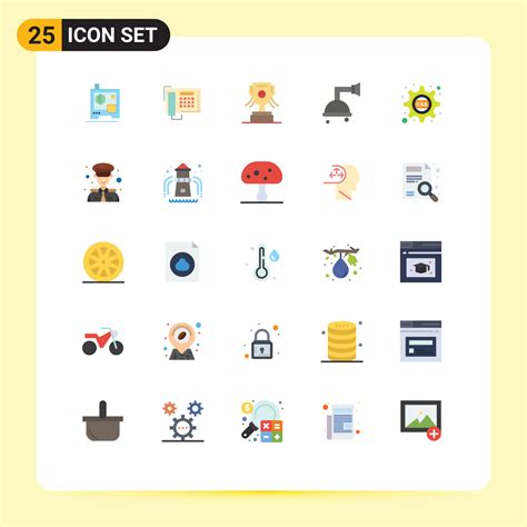 Mobile Interface Flat Color Set Of 25 Pictograms Of Captain Css Cup Cog Shower Editable Vector