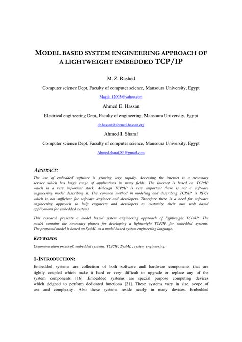 Pdf Model Based System Engineering Approach Of A Lightweight Embedded Tcpip