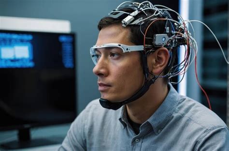Premium Photo Man With Braincomputer Interface Conducting Research