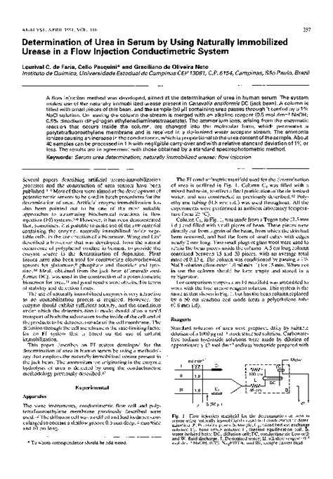 Pdf Determination Of Urea In Serum By Using Naturally Immobilized Urease In A Flow Injection
