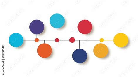 5 Colorful Circles Connected By A Thin Line Forming A Simple Vector Graphic On A White