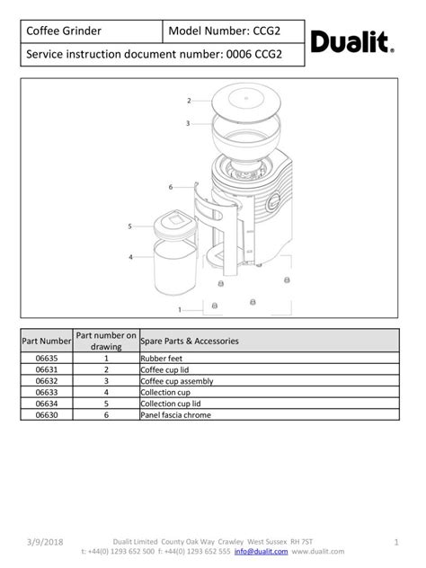 CCG Parts Listing Diagram Dualit Go