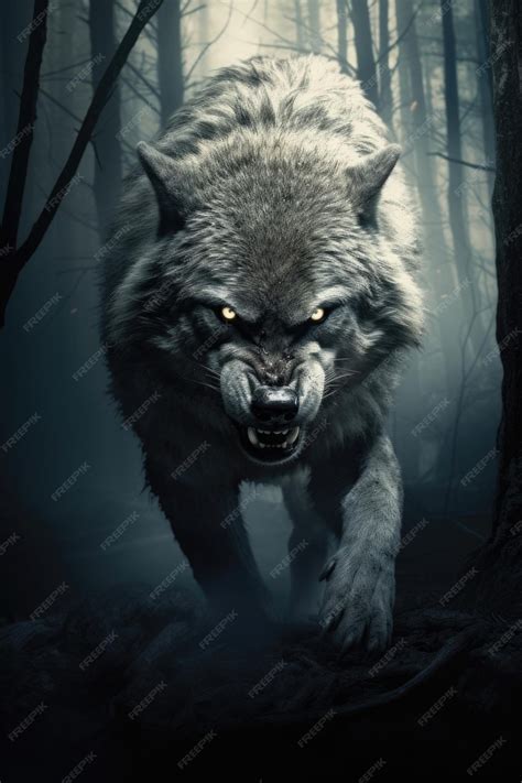 Premium Ai Image Scary Wolf With Grey Fur Fierce Expression On Its
