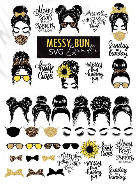 Messy Bun Svg Bun Hair Svg Messy Bun Sunglasses Svg Messy Bun The