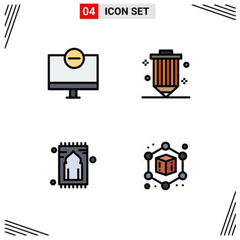 Editable Vector Line Pack Of 4 Simple Filledline Flat Colors Of