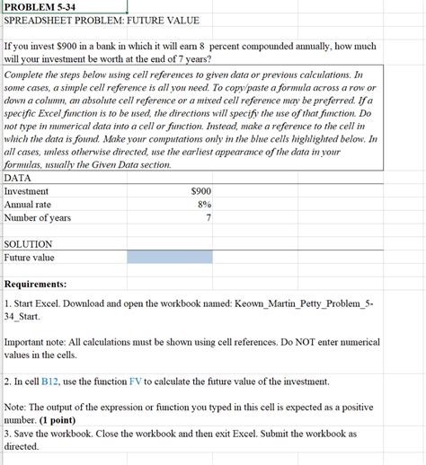 Solved PROBLEM 5 34 SPREADSHEET PROBLEM FUTURE VALUE If You Chegg Com