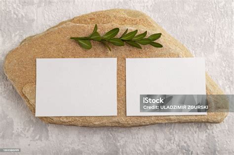흰색 종이 명함 회색 콘크리트 배경에 자연 돌과 박스 우드 지점모형 빈 평평한 평지 상단 보기 정물 캔버스 복사 공간 0명에 대한 스톡 사진 및 기타 이미지 Istock