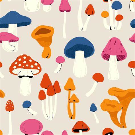 Autumn Mushrooms Pattern Fall Forest Cartoon Mushroom Seamless Print