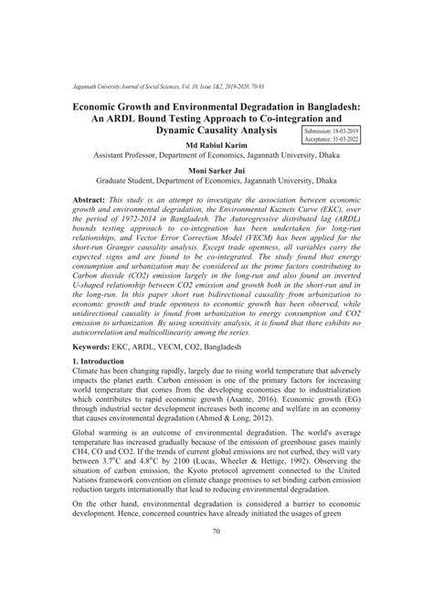Pdf Economic Growth And Environmental Degradation In Bangladesh An Ardl Bound Testing
