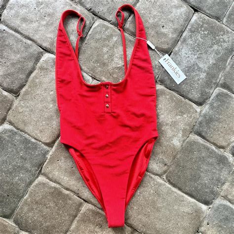 Frankies Bikinis Daphne Adele Red Ribbed One Piece Depop