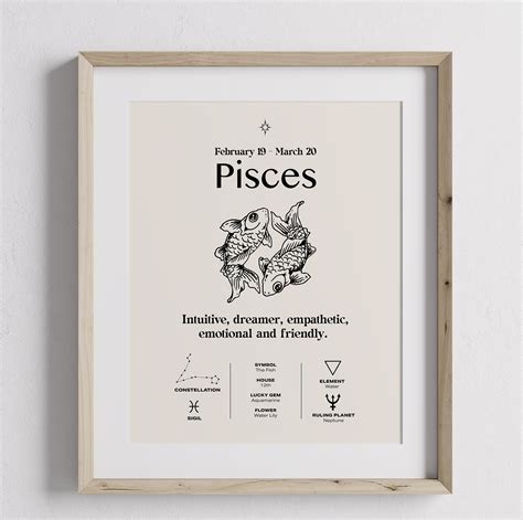Pisces Printable Poster Zodiac Art Print Star Sign Wall Art