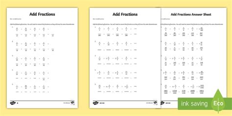 Year 6 Adding Fractions Worksheets Teaching Resources