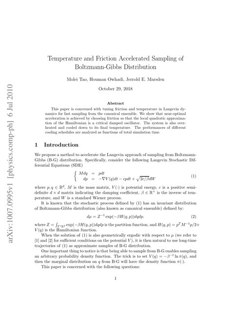 Download Pdf Temperature And Friction Accelerated Sampling Of Boltzmann Gibbs Distribution