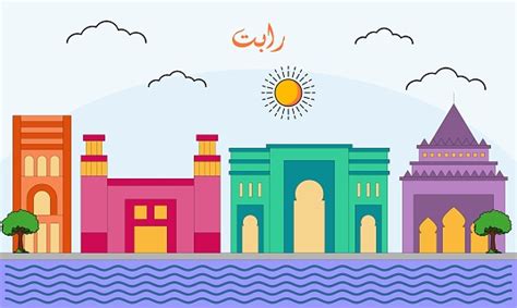 라바트 스카이라인 벡터 그림의 한 라인 아트 그림 여행 및 랜드마크 벡터 일러스트레이션 디자인 개념 현대 도시 디자인 벡터입니다 아랍어 번역 라바트 0명에 대한 스톡 벡터