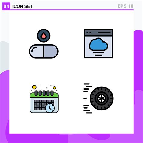 Set Of 4 Modern Ui Icons Symbols Signs For Drug Schedule Pills Interface Motion Editable Vector