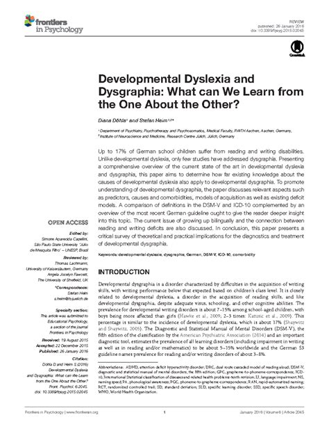 Developmental Dyslexia And Dysgraphia What Can We Review Published