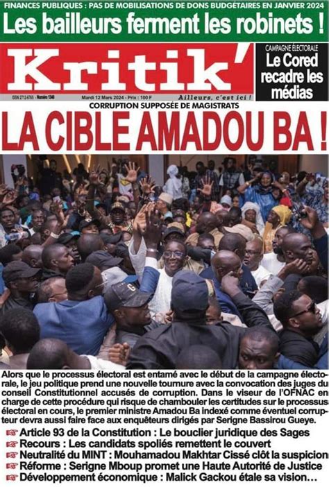 🇸🇳 Les Gros Titres Du Jour Au Sénégal Mardi 12 Mars 2024 Netcomsn