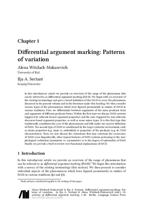 Pdf Differential Argument Marking Patterns Of Variation The Last Version Of Our Former