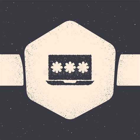 Grunge Laptop With Password Notification Icon Isolated On Grey