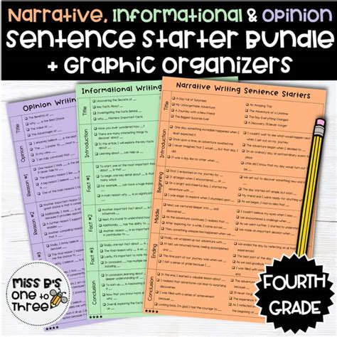 Narrative Informational And Opinion Writing Sentence Starters Bundle