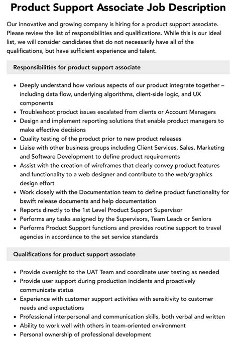 Product Support Associate Job Description Velvet Jobs
