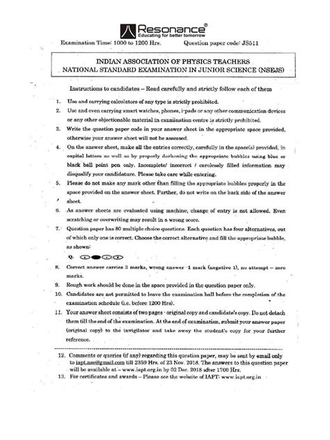 Nsejs 2018 Question Paper Pdf Gases Mole Unit