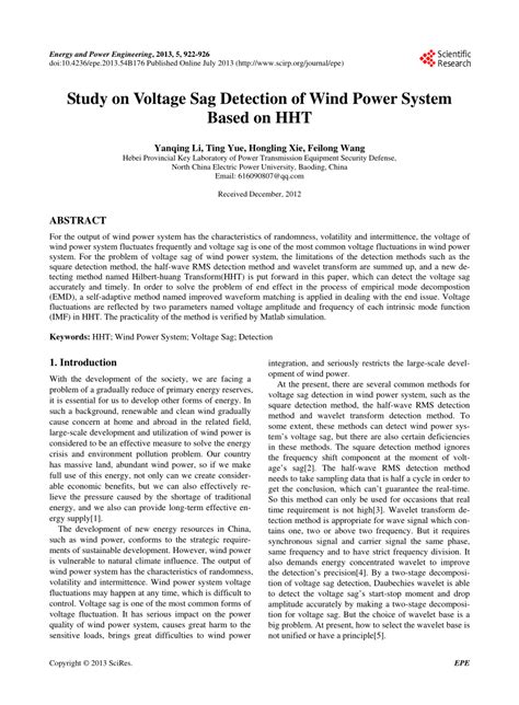 Pdf Study On Voltage Sag Detection Of Wind Power System Based On Hht
