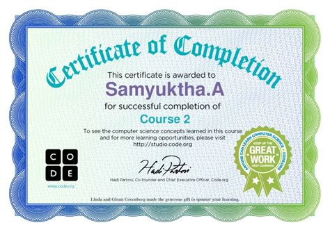 Learningjourney Computerscience Certificate Codeorg Samyuktha