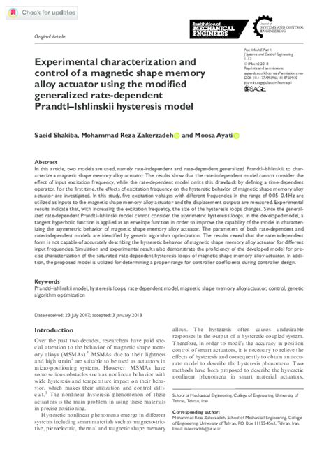 Pdf Experimental Characterization And Control Of A Magnetic Shape Memory Alloy Actuator Using