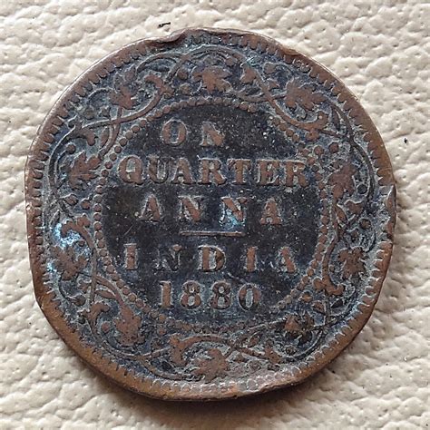 1880 Quarter Anna Queen Victoria Empress Calcutta Mint Rare Coin