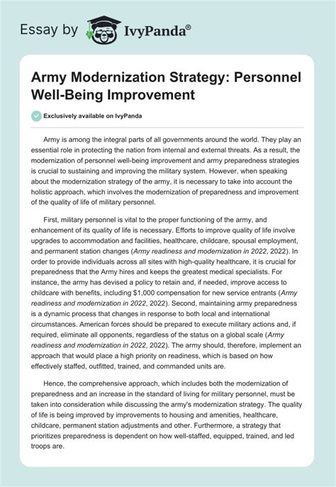 Army Modernization Strategy Personnel Well Being Improvement 337 Words Essay Example