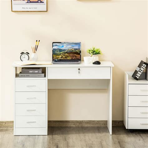 Buy HOMCOM Computer Desk Home Office Desk With Lockable Drawer Storage Shelf For Study Bedroom