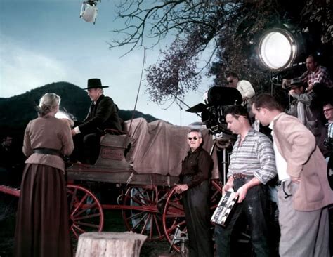 Director William Wyler With Gary Cooper And Dorothy Mcguire On The Set