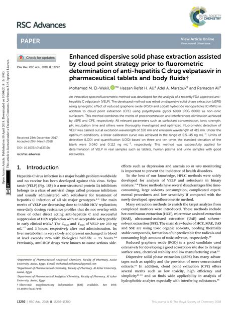 Pdf Enhanced Dispersive Solid Phase Extraction Assisted By Cloud