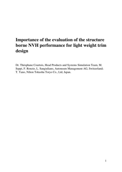 Pdf Importance Of The Evaluation Of The Structure Borne Nvh