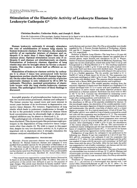 Pdf Stimulation Of The Elasiolytic Activity Of Leukocyte Elastase By