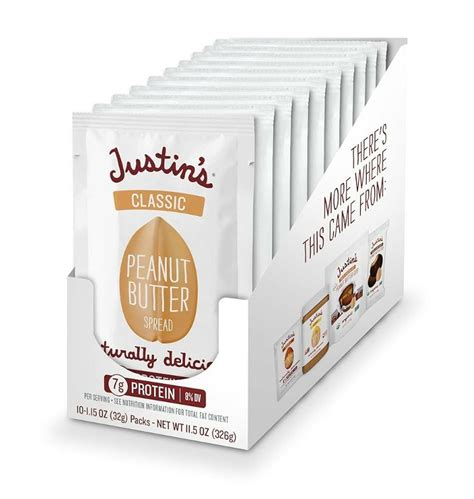 Justins 클래식 글루텐 프리 땅콩 버터 스프레드 스퀴즈 팩 326g11온스 10팩 티몬