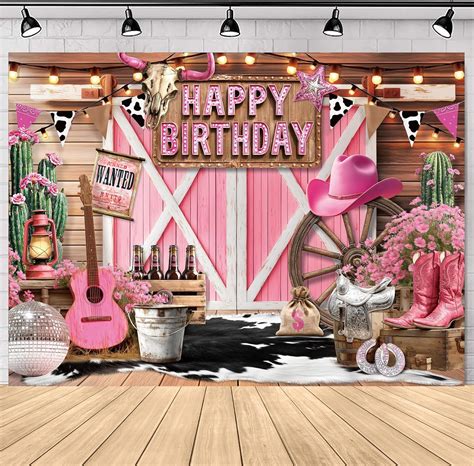 Svbright Western Cowgirl Happy Birthday Backdrop 7wx5h