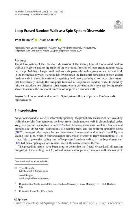 Loop Erased Random Walk As A Spin System Observable