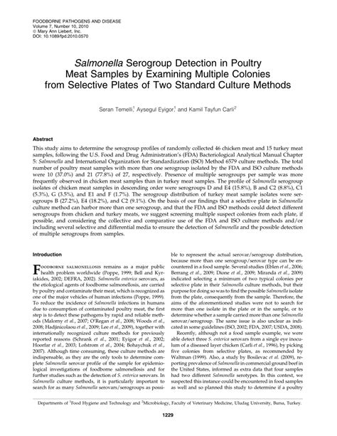 Pdf Salmonella Serogroup Detection In Poultry Meat Samples By Examining Multiple Colonies From