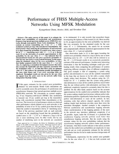 pdf performance of fhss multiple access networks using mfsk modulation