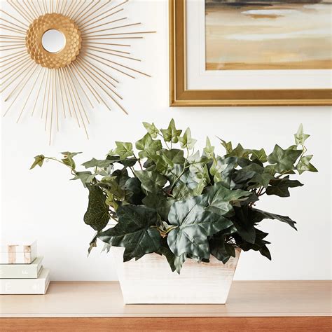 Nearly Natural 6715 14in Ivy With White Wash Planter Silk Plant Swiftsly
