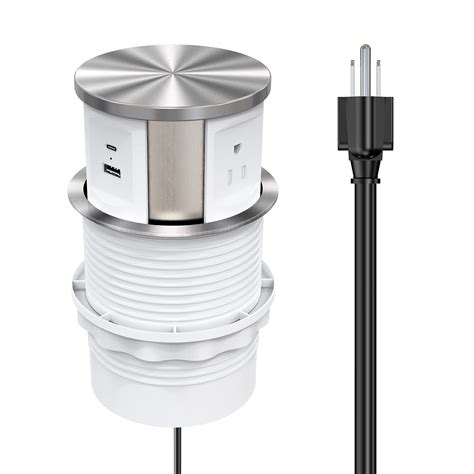 Qba Pop Up Outlet For Countertop Retractable Recessed Power Strip With 3 Outlets 1 Usb A 1 Usb