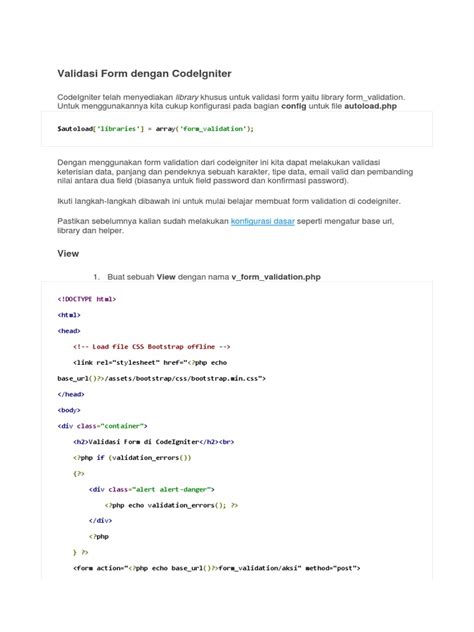 Validasi Form Dengan Codeigniter Pdf
