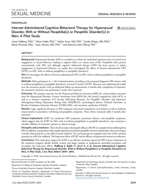 Pdf Internet Administered Cognitive Behavioral Therapy For Hypersexual Disorder With Or