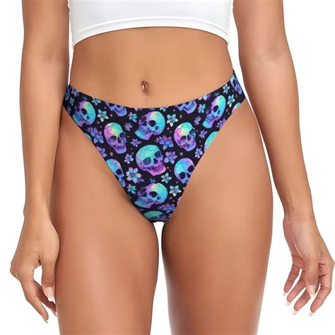 Pofeuu Skull Flower Tie Dye Print G String Thongs For Women Seamless