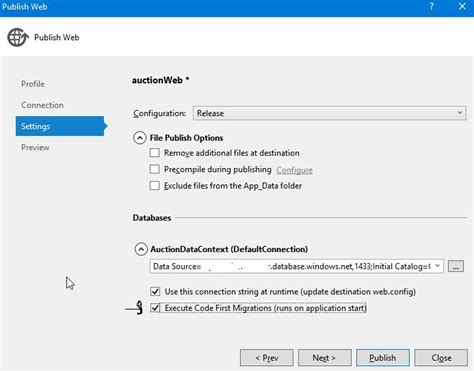 deploy asp mvc application with existing database on azure