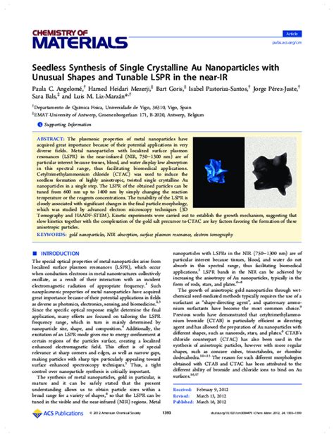 Pdf Seedless Synthesis Of Single Crystalline Au Nanoparticles With