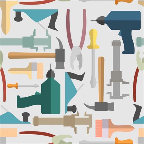 Construction Tools Seamless Pattern Vector Background Stock Vector