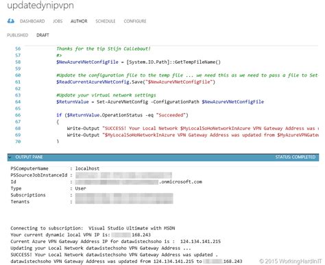 Azure Automation Scheduled Runbook Powershell Script To Automatically Update Site To Site Vpn